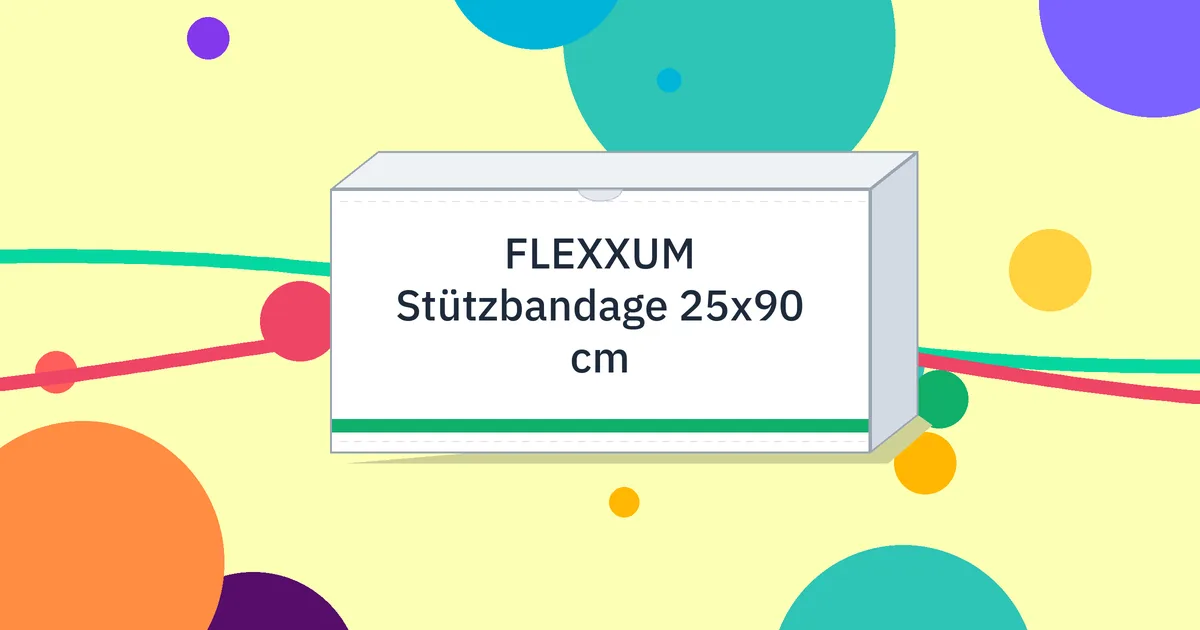 Symbolbild: Packung mit der Aufschrift FLEXXUM Stützbandage 25x90 cm (PZN 01317609) – Verfügbarkeit und Bezug in Apotheken in Frankfurt am Main