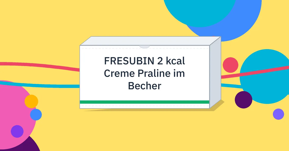 Symbolbild: Packung mit der Aufschrift FRESUBIN 2 kcal Creme Praline im Becher (PZN 19760073) – Verfügbarkeit und Bezug in Apotheken in Frankfurt am Main