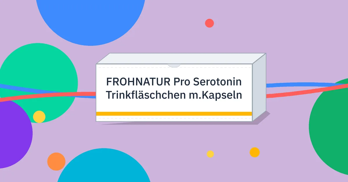 Symbolbild: Packung mit der Aufschrift FROHNATUR Pro Serotonin Trinkfläschchen m.Kapseln (PZN 17836607) – Verfügbarkeit und Bezug in Apotheken in Frankfurt am Main