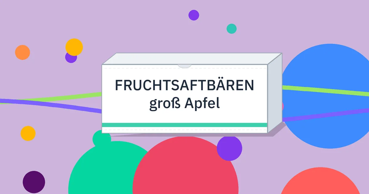 Symbolbild: Packung mit der Aufschrift FRUCHTSAFTBÄREN groß Apfel (PZN 15374686) – Verfügbarkeit und Bezug in Apotheken in Frankfurt am Main