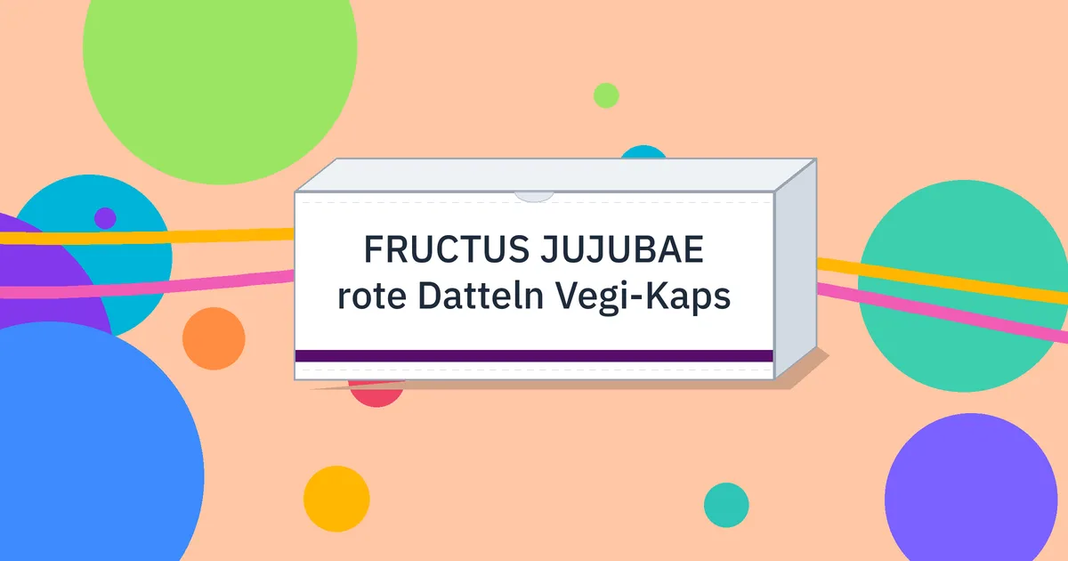 Symbolbild: Packung mit der Aufschrift FRUCTUS JUJUBAE rote Datteln Vegi-Kaps (PZN 05518598) – Verfügbarkeit und Bezug in Apotheken in Frankfurt am Main