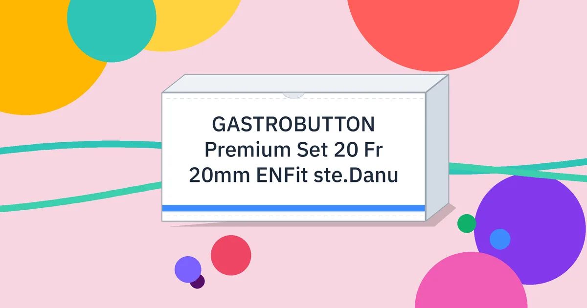 Symbolbild: Packung mit der Aufschrift GASTROBUTTON Premium Set 20 Fr 20mm ENFit ste.Danu (PZN 16883941) – Verfügbarkeit und Bezug in Apotheken in Frankfurt am Main