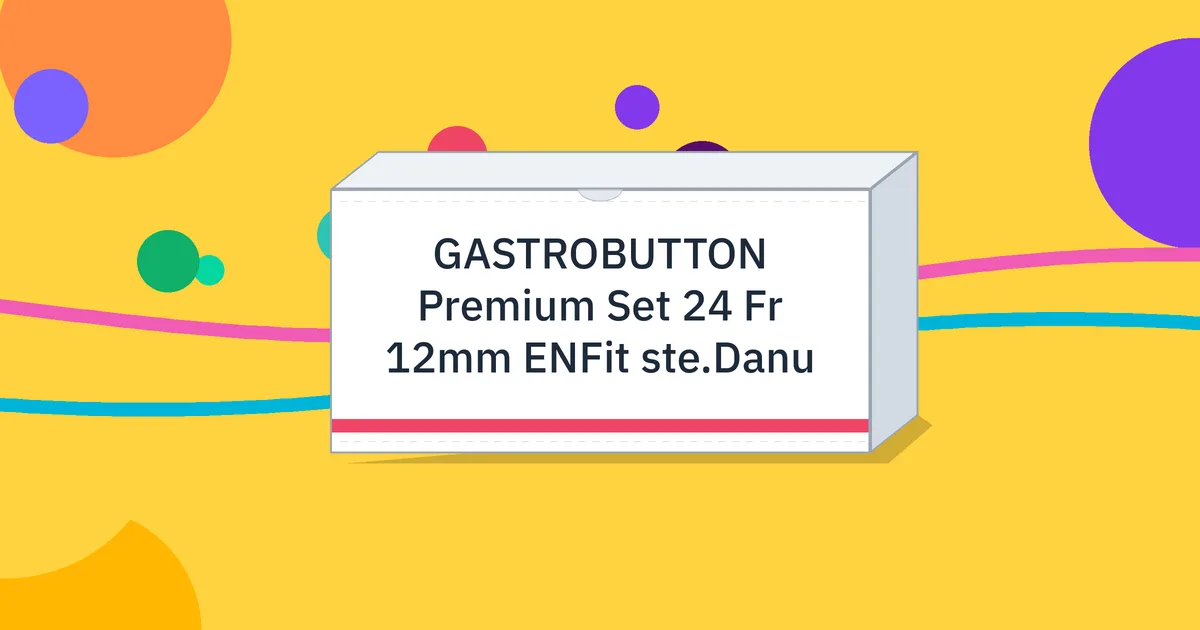 Symbolbild: Packung mit der Aufschrift GASTROBUTTON Premium Set 24 Fr 12mm ENFit ste.Danu (PZN 16884099) – Verfügbarkeit und Bezug in Apotheken in Frankfurt am Main