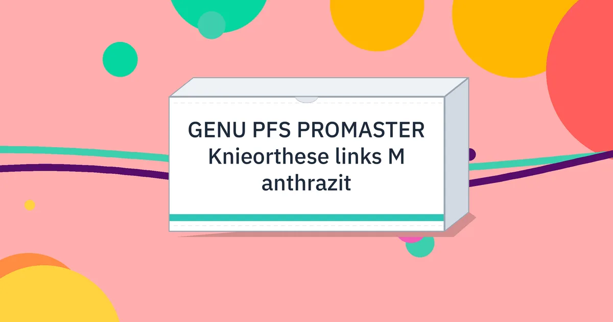 Symbolbild: Packung mit der Aufschrift GENU PFS PROMASTER Knieorthese links M anthrazit (PZN 12490794) – Verfügbarkeit und Bezug in Apotheken in Frankfurt am Main