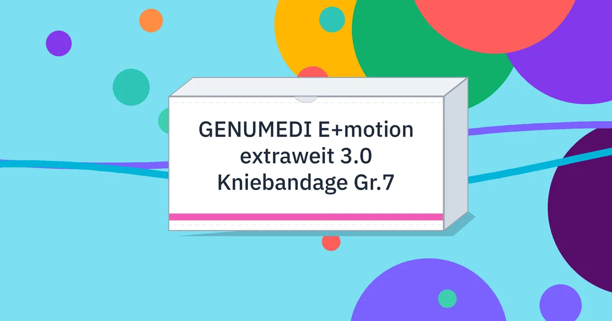 Symbolbild: Packung mit der Aufschrift GENUMEDI E+motion extraweit 3.0 Kniebandage Gr.7 (PZN 19369920) – Verfügbarkeit und Bezug in Apotheken in Frankfurt am Main