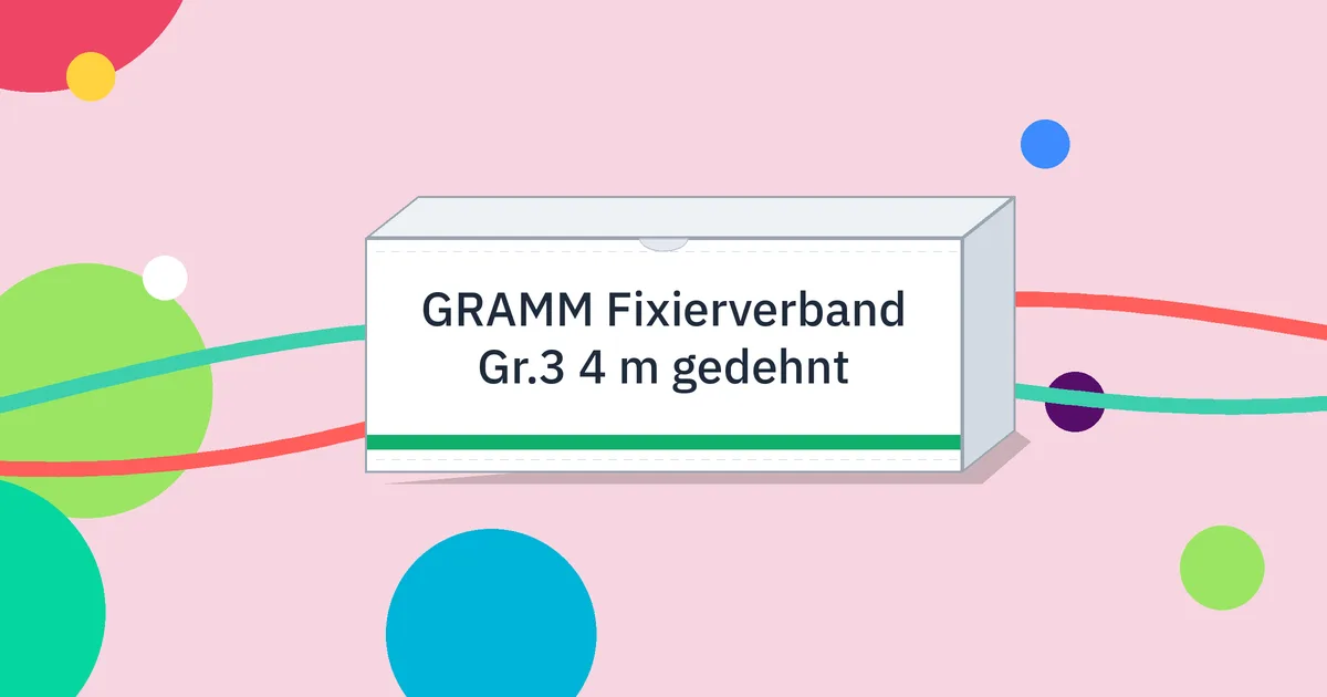 Symbolbild: Packung mit der Aufschrift GRAMM Fixierverband Gr.3 4 m gedehnt (PZN 07356705) – Verfügbarkeit und Bezug in Apotheken in Frankfurt am Main