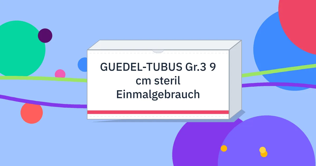 Symbolbild: Packung mit der Aufschrift GUEDEL-TUBUS Gr.3 9 cm steril Einmalgebrauch (PZN 10762159) – Verfügbarkeit und Bezug in Apotheken in Frankfurt am Main