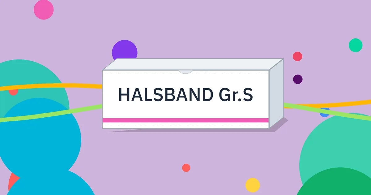 Symbolbild: Packung mit der Aufschrift HALSBAND Gr.S (PZN 10546740) – Verfügbarkeit und Bezug in Apotheken in Frankfurt am Main