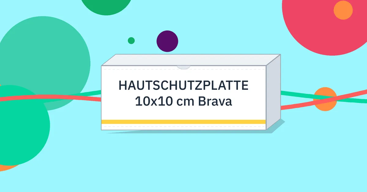 Symbolbild: Packung mit der Aufschrift HAUTSCHUTZPLATTE 10x10 cm Brava (PZN 01325299) – Verfügbarkeit und Bezug in Apotheken in Frankfurt am Main