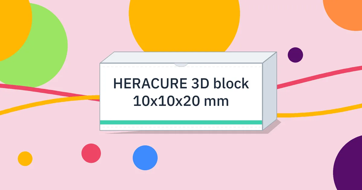 Symbolbild: Packung mit der Aufschrift HERACURE 3D block 10x10x20 mm (PZN 20621885) – Verfügbarkeit und Bezug in Apotheken in Frankfurt am Main