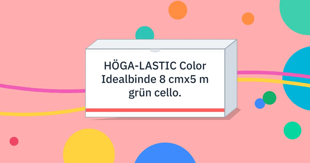 Symbolbild: Packung mit der Aufschrift HÖGA-LASTIC Color Idealbinde 8 cmx5 m grün cello. (PZN 10917857) – Verfügbarkeit und Bezug in Apotheken in Frankfurt am Main