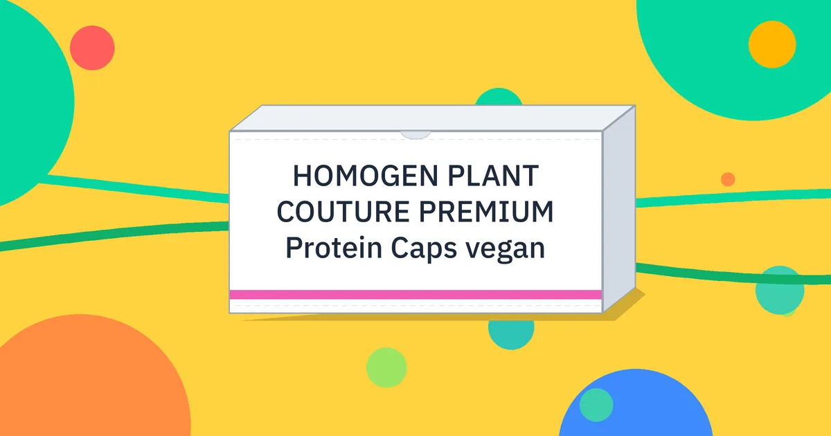 Symbolbild: Packung mit der Aufschrift HOMOGEN PLANT COUTURE PREMIUM Protein Caps vegan (PZN 18053528) – Verfügbarkeit und Bezug in Apotheken in Frankfurt am Main