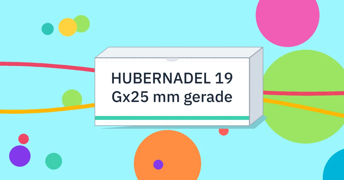 Symbolbild: Packung mit der Aufschrift HUBERNADEL 19 Gx25 mm gerade (PZN 00427425) – Verfügbarkeit und Bezug in Apotheken in Frankfurt am Main