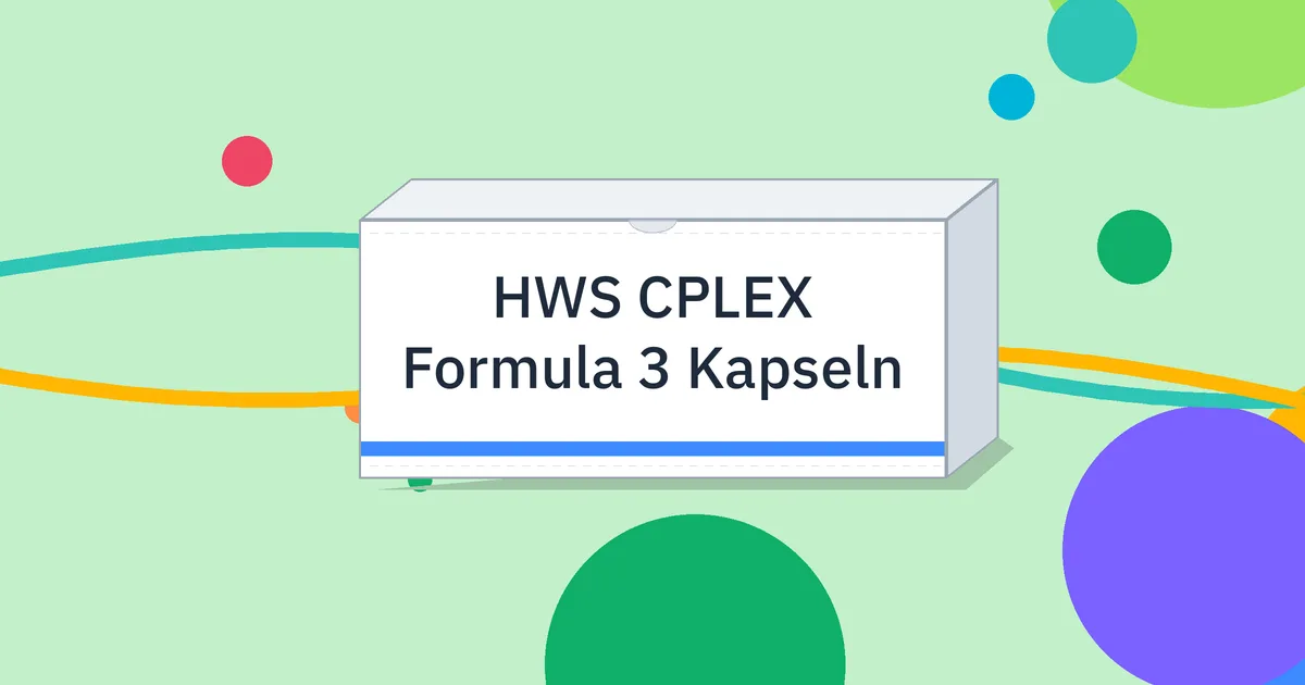 Symbolbild: Packung mit der Aufschrift HWS CPLEX Formula 3 Kapseln (PZN 07224949) – Verfügbarkeit und Bezug in Apotheken in Frankfurt am Main