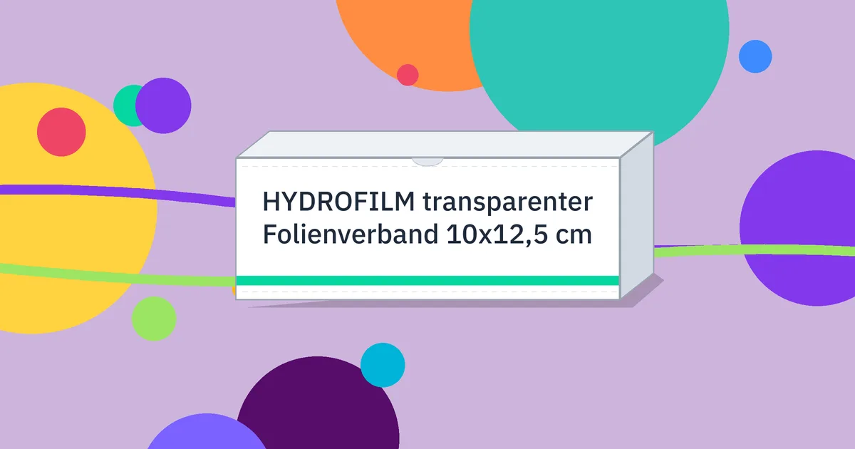 Symbolbild: Packung mit der Aufschrift HYDROFILM transparenter Folienverband 10x12,5 cm (PZN 17206065) – Verfügbarkeit und Bezug in Apotheken in Frankfurt am Main