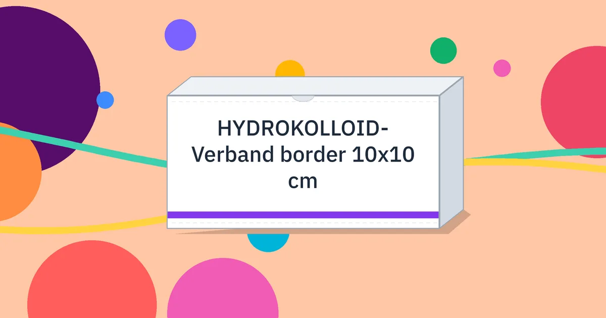 Symbolbild: Packung mit der Aufschrift HYDROKOLLOID-Verband border 10x10 cm (PZN 18714591) – Verfügbarkeit und Bezug in Apotheken in Frankfurt am Main