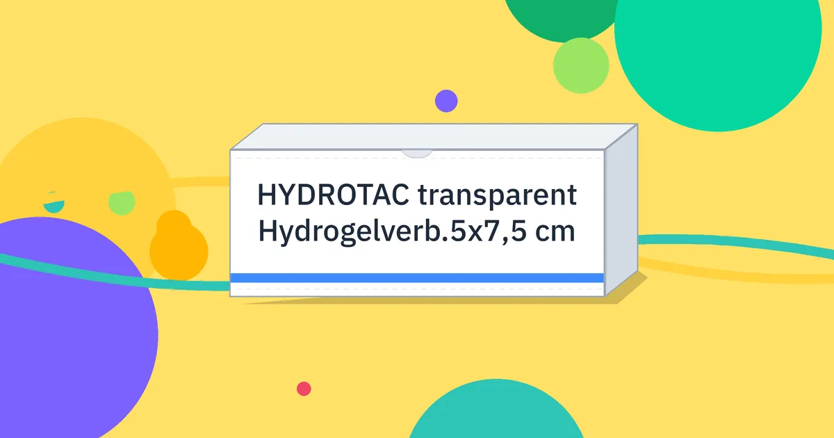 Symbolbild: Packung mit der Aufschrift HYDROTAC transparent Hydrogelverb.5x7,5 cm (PZN 18052658) – Verfügbarkeit und Bezug in Apotheken in Frankfurt am Main