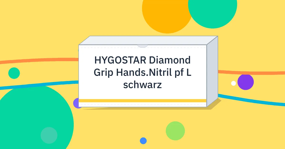 Symbolbild: Packung mit der Aufschrift HYGOSTAR Diamond Grip Hands.Nitril pf L schwarz (PZN 20773856) – Verfügbarkeit und Bezug in Apotheken in Frankfurt am Main