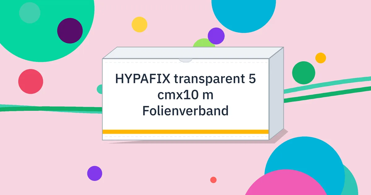 Symbolbild: Packung mit der Aufschrift HYPAFIX transparent 5 cmx10 m Folienverband (PZN 19194716) – Verfügbarkeit und Bezug in Apotheken in Frankfurt am Main