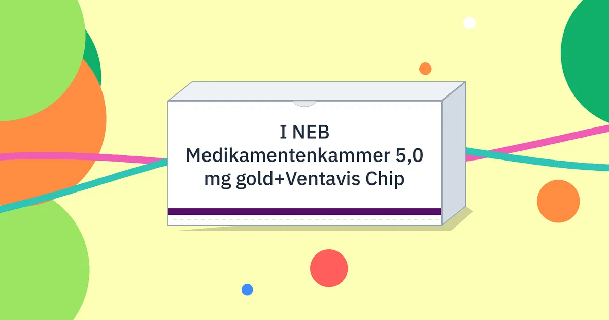 Symbolbild: Packung mit der Aufschrift I NEB Medikamentenkammer 5,0 mg gold+Ventavis Chip (PZN 16698907) – Verfügbarkeit und Bezug in Apotheken in Frankfurt am Main