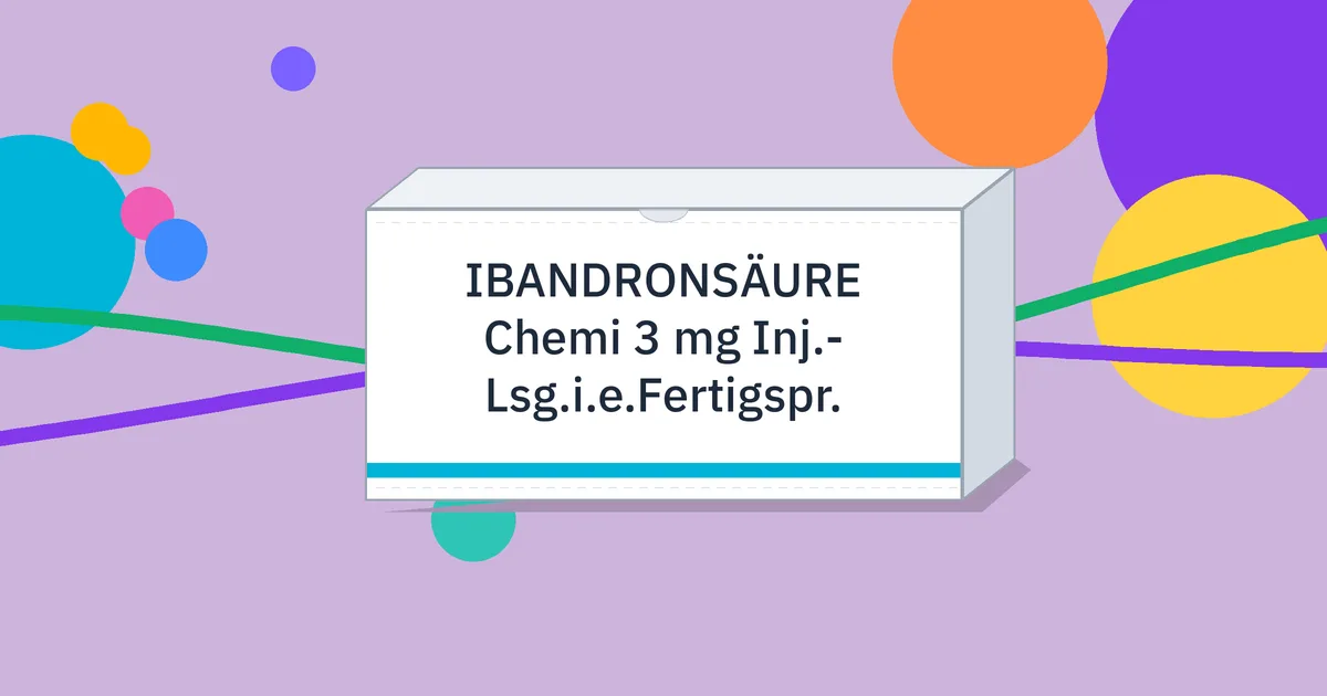 Symbolbild: Packung mit der Aufschrift IBANDRONSÄURE Chemi 3 mg Inj.-Lsg.i.e.Fertigspr. (PZN 08453936) – Verfügbarkeit und Bezug in Apotheken in Frankfurt am Main