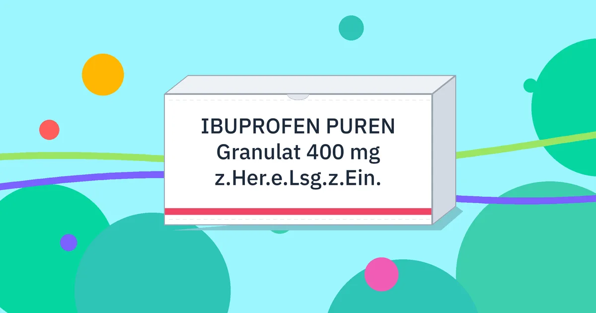 Symbolbild: Packung mit der Aufschrift IBUPROFEN PUREN Granulat 400 mg z.Her.e.Lsg.z.Ein. (PZN 11355143) – Verfügbarkeit und Bezug in Apotheken in Frankfurt am Main