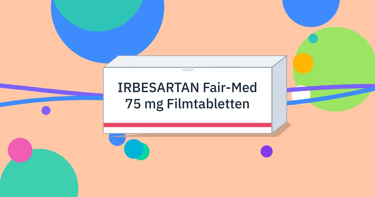 Symbolbild: Packung mit der Aufschrift IRBESARTAN Fair-Med 75 mg Filmtabletten (PZN 12700352) – Verfügbarkeit und Bezug in Apotheken in Frankfurt am Main