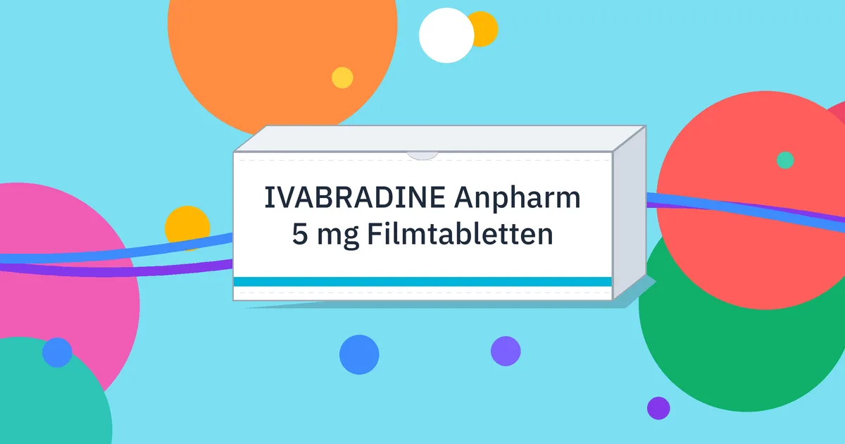 Symbolbild: Packung mit der Aufschrift IVABRADINE Anpharm 5 mg Filmtabletten (PZN 16605194) – Verfügbarkeit und Bezug in Apotheken in Frankfurt am Main