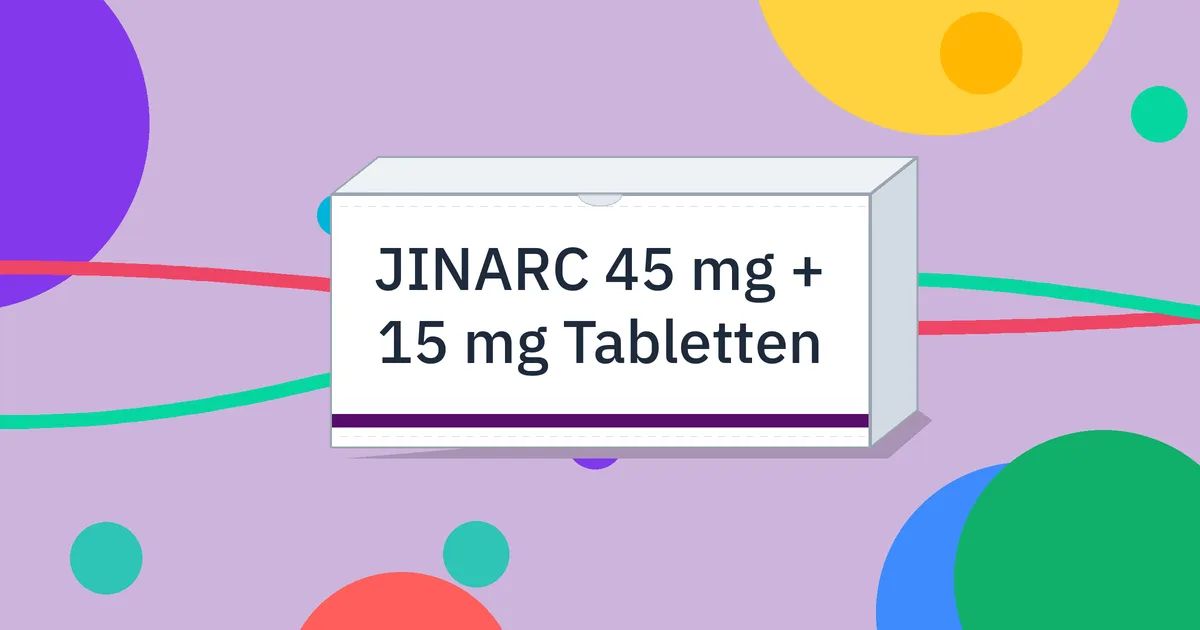 Symbolbild: Packung mit der Aufschrift JINARC 45 mg + 15 mg Tabletten (PZN 20780649) – Verfügbarkeit und Bezug in Apotheken in Frankfurt am Main