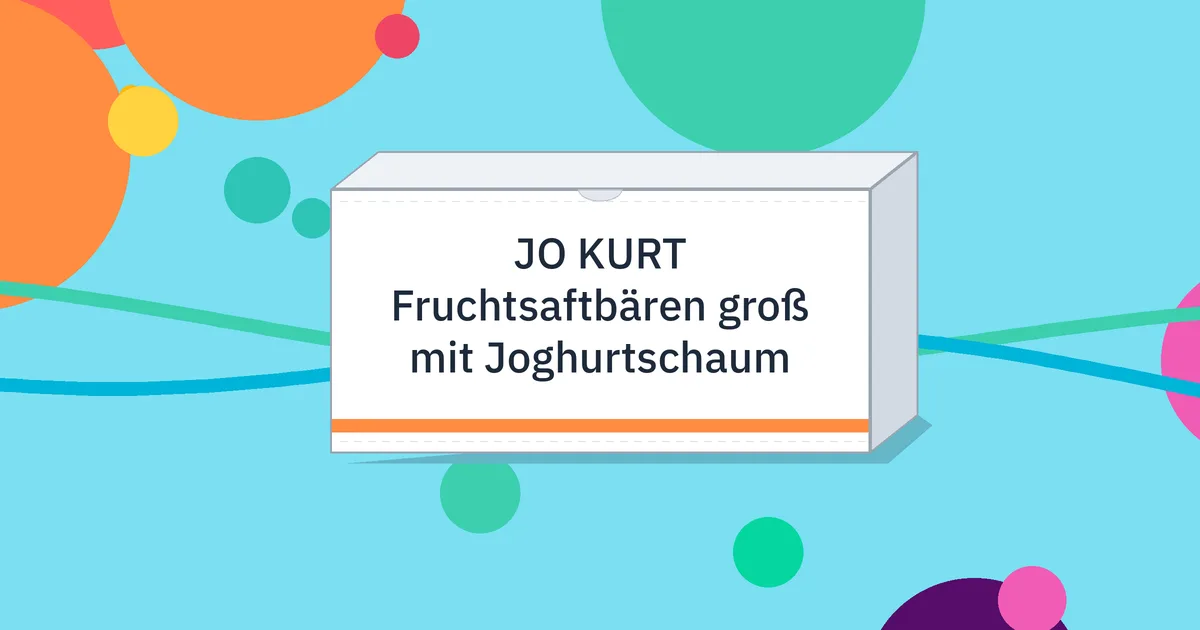 Symbolbild: Packung mit der Aufschrift JO KURT Fruchtsaftbären groß mit Joghurtschaum (PZN 15374775) – Verfügbarkeit und Bezug in Apotheken in Frankfurt am Main