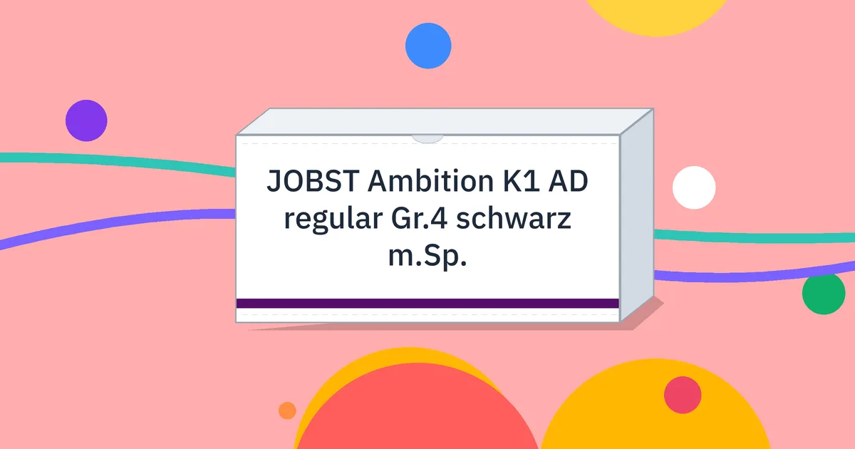 Symbolbild: Packung mit der Aufschrift JOBST Ambition K1 AD regular Gr.4 schwarz m.Sp. (PZN 11020402) – Verfügbarkeit und Bezug in Apotheken in Frankfurt am Main
