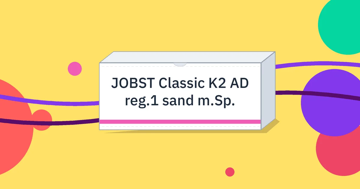 Symbolbild: Packung mit der Aufschrift JOBST Classic K2 AD reg.1 sand m.Sp. (PZN 11269395) – Verfügbarkeit und Bezug in Apotheken in Frankfurt am Main
