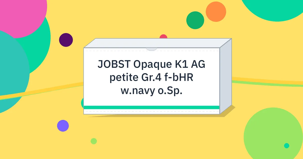 Symbolbild: Packung mit der Aufschrift JOBST Opaque K1 AG petite Gr.4 f-bHR w.navy o.Sp. (PZN 13087712) – Verfügbarkeit und Bezug in Apotheken in Frankfurt am Main