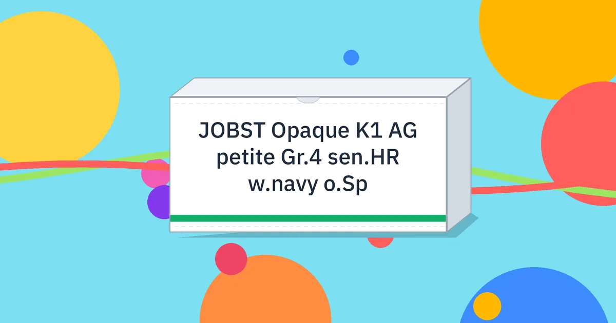 Symbolbild: Packung mit der Aufschrift JOBST Opaque K1 AG petite Gr.4 sen.HR w.navy o.Sp (PZN 13089326) – Verfügbarkeit und Bezug in Apotheken in Frankfurt am Main