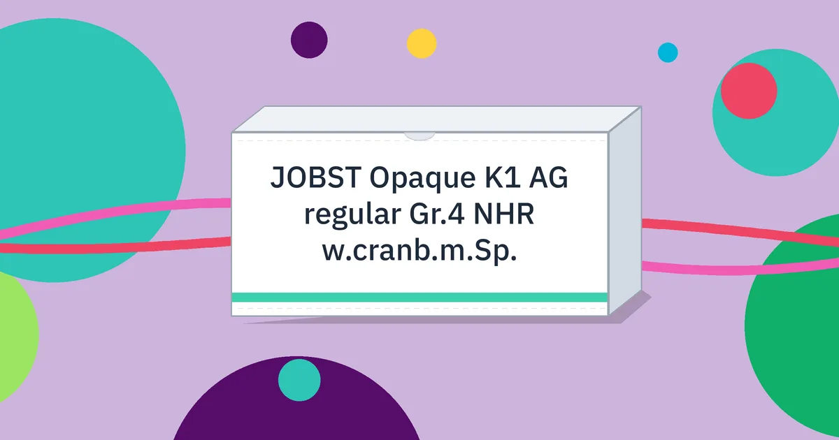 Symbolbild: Packung mit der Aufschrift JOBST Opaque K1 AG regular Gr.4 NHR w.cranb.m.Sp. (PZN 13091949) – Verfügbarkeit und Bezug in Apotheken in Frankfurt am Main