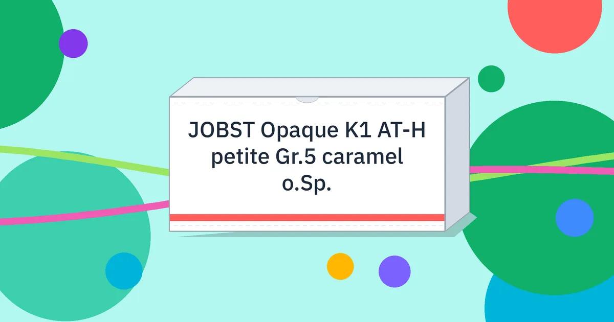 Symbolbild: Packung mit der Aufschrift JOBST Opaque K1 AT-H petite Gr.5 caramel o.Sp. (PZN 13102274) – Verfügbarkeit und Bezug in Apotheken in Frankfurt am Main