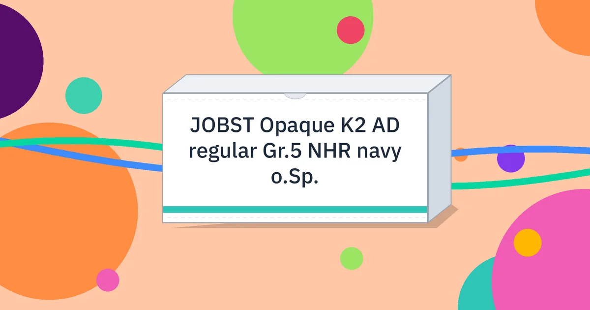 Symbolbild: Packung mit der Aufschrift JOBST Opaque K2 AD regular Gr.5 NHR navy o.Sp. (PZN 13111439) – Verfügbarkeit und Bezug in Apotheken in Frankfurt am Main