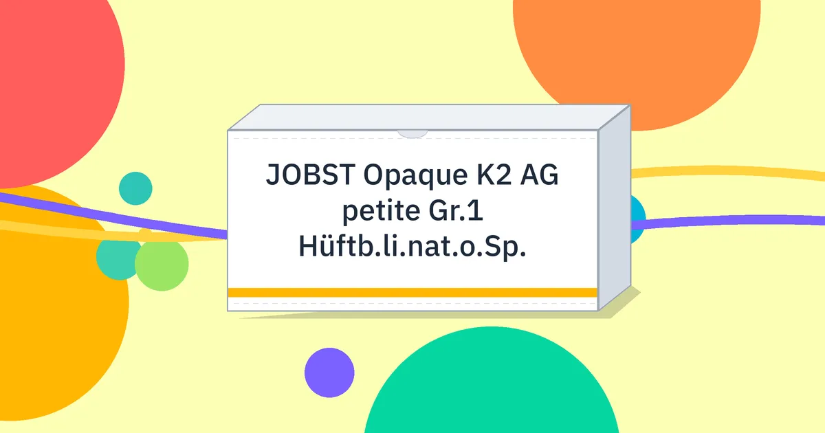 Symbolbild: Packung mit der Aufschrift JOBST Opaque K2 AG petite Gr.1 Hüftb.li.nat.o.Sp. (PZN 13114018) – Verfügbarkeit und Bezug in Apotheken in Frankfurt am Main