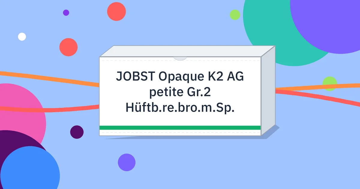 Symbolbild: Packung mit der Aufschrift JOBST Opaque K2 AG petite Gr.2 Hüftb.re.bro.m.Sp. (PZN 13114892) – Verfügbarkeit und Bezug in Apotheken in Frankfurt am Main