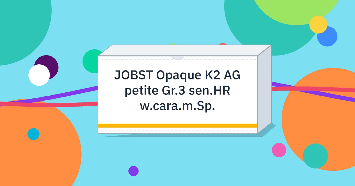 Symbolbild: Packung mit der Aufschrift JOBST Opaque K2 AG petite Gr.3 sen.HR w.cara.m.Sp. (PZN 11256889) – Verfügbarkeit und Bezug in Apotheken in Frankfurt am Main