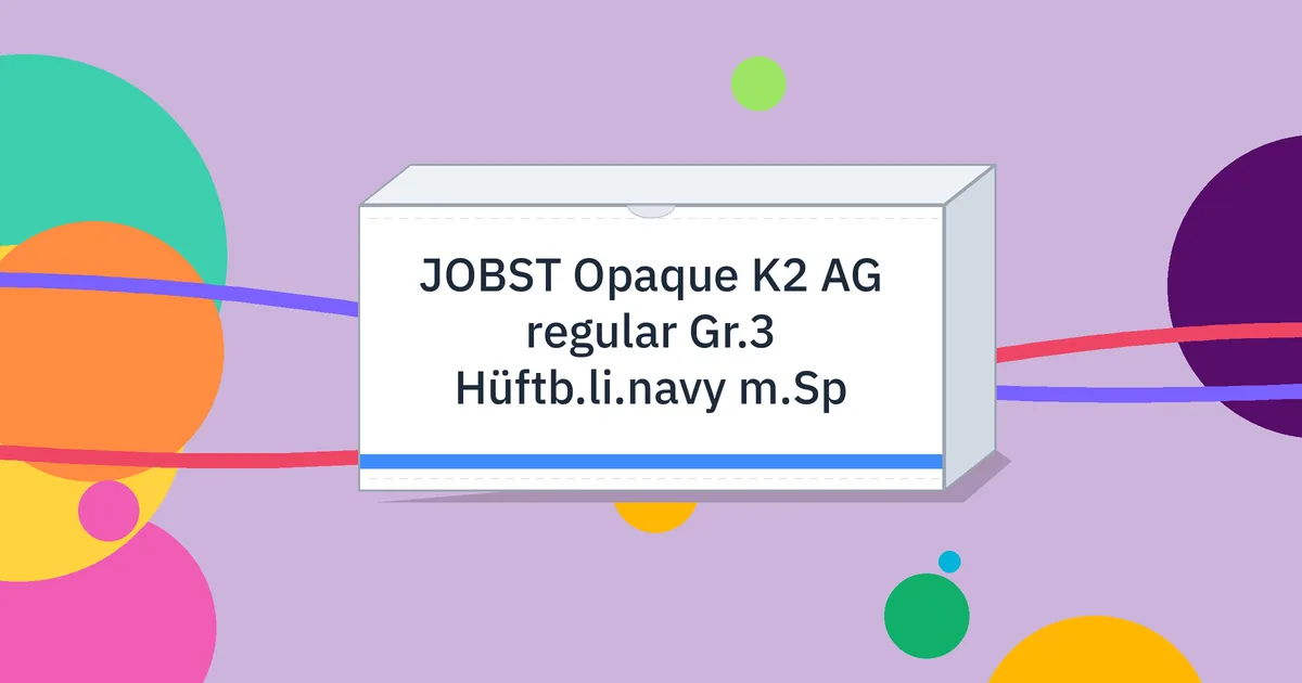Symbolbild: Packung mit der Aufschrift JOBST Opaque K2 AG regular Gr.3 Hüftb.li.navy m.Sp (PZN 13115785) – Verfügbarkeit und Bezug in Apotheken in Frankfurt am Main