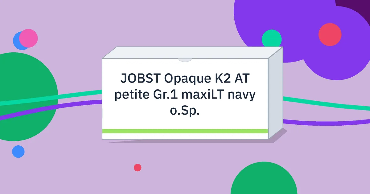 Symbolbild: Packung mit der Aufschrift JOBST Opaque K2 AT petite Gr.1 maxiLT navy o.Sp. (PZN 13119145) – Verfügbarkeit und Bezug in Apotheken in Frankfurt am Main