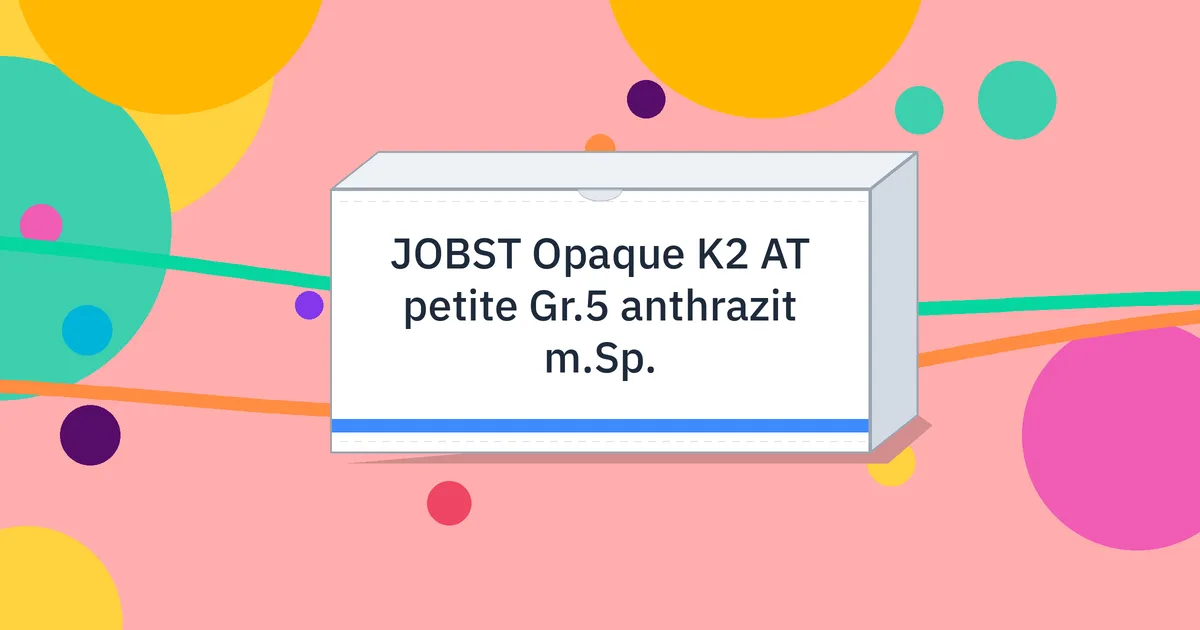 Symbolbild: Packung mit der Aufschrift JOBST Opaque K2 AT petite Gr.5 anthrazit m.Sp. (PZN 16290595) – Verfügbarkeit und Bezug in Apotheken in Frankfurt am Main