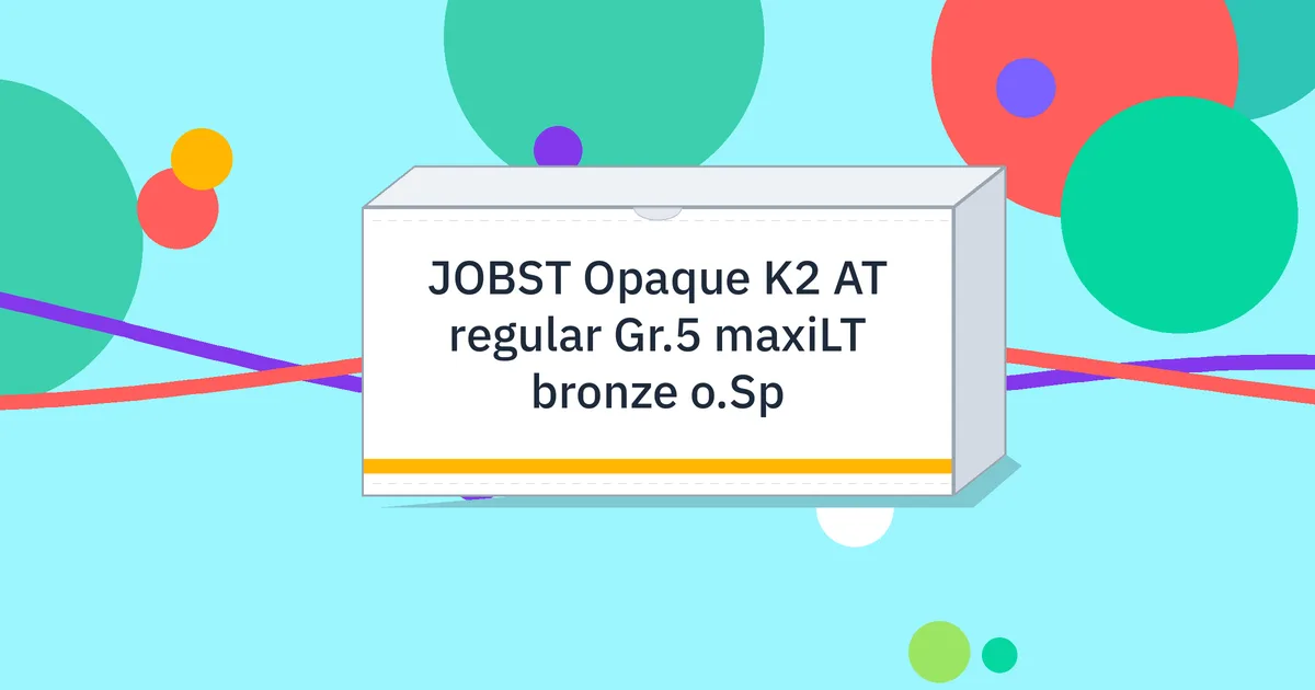 Symbolbild: Packung mit der Aufschrift JOBST Opaque K2 AT regular Gr.5 maxiLT bronze o.Sp (PZN 13121863) – Verfügbarkeit und Bezug in Apotheken in Frankfurt am Main