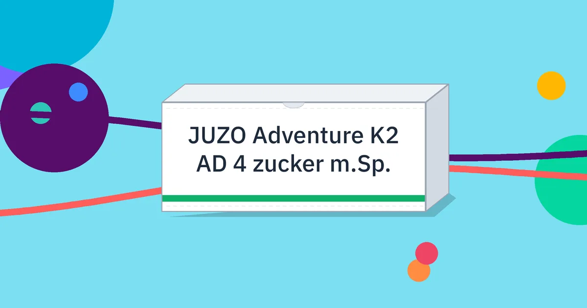 Symbolbild: Packung mit der Aufschrift JUZO Adventure K2 AD 4 zucker m.Sp. (PZN 16342671) – Verfügbarkeit und Bezug in Apotheken in Frankfurt am Main