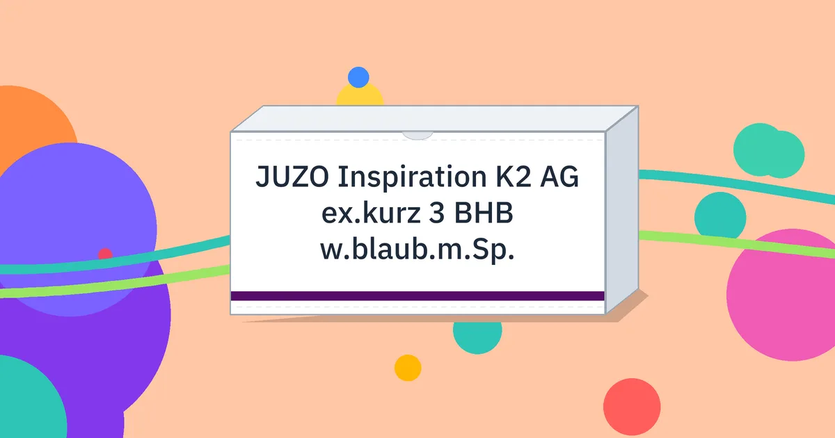 Symbolbild: Packung mit der Aufschrift JUZO Inspiration K2 AG ex.kurz 3 BHB w.blaub.m.Sp. (PZN 14851405) – Verfügbarkeit und Bezug in Apotheken in Frankfurt am Main