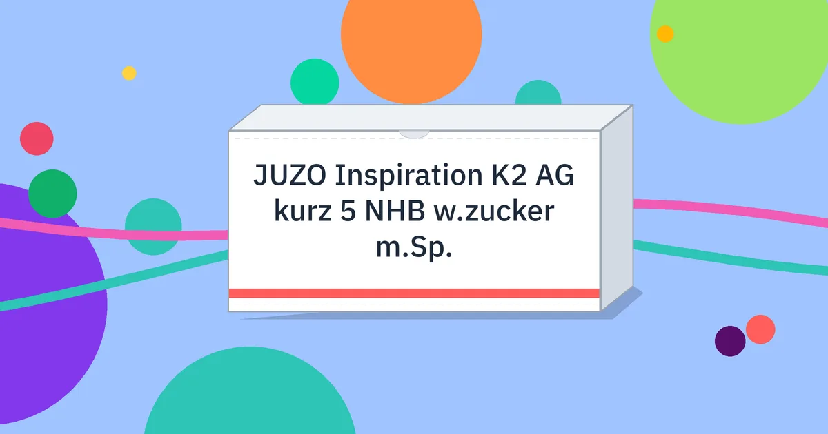 Symbolbild: Packung mit der Aufschrift JUZO Inspiration K2 AG kurz 5 NHB w.zucker m.Sp. (PZN 14950202) – Verfügbarkeit und Bezug in Apotheken in Frankfurt am Main