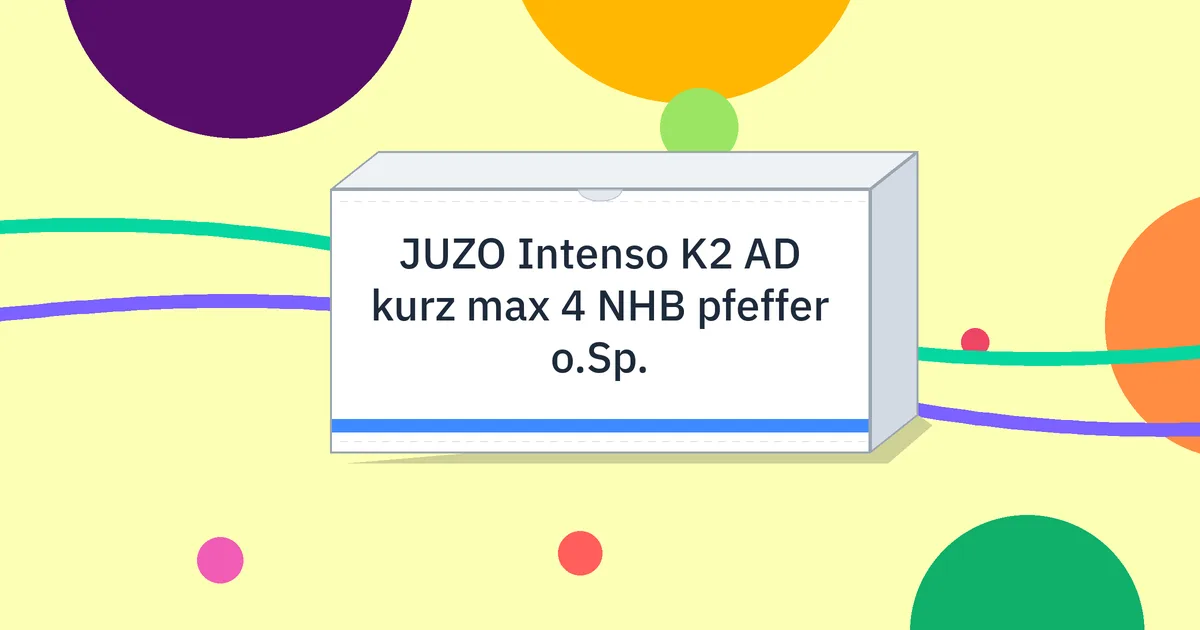 Symbolbild: Packung mit der Aufschrift JUZO Intenso K2 AD kurz max 4 NHB pfeffer o.Sp. (PZN 18622541) – Verfügbarkeit und Bezug in Apotheken in Frankfurt am Main
