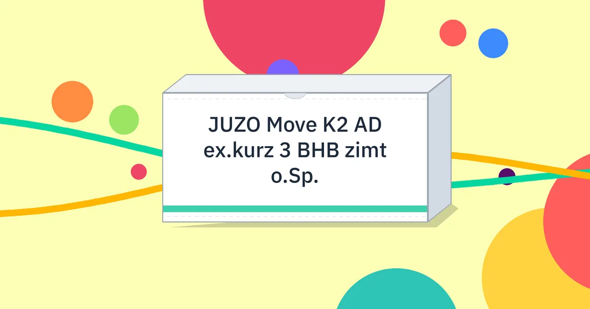 Symbolbild: Packung mit der Aufschrift JUZO Move K2 AD ex.kurz 3 BHB zimt o.Sp. (PZN 18510919) – Verfügbarkeit und Bezug in Apotheken in Frankfurt am Main