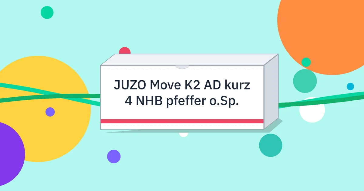 Symbolbild: Packung mit der Aufschrift JUZO Move K2 AD kurz 4 NHB pfeffer o.Sp. (PZN 16341335) – Verfügbarkeit und Bezug in Apotheken in Frankfurt am Main